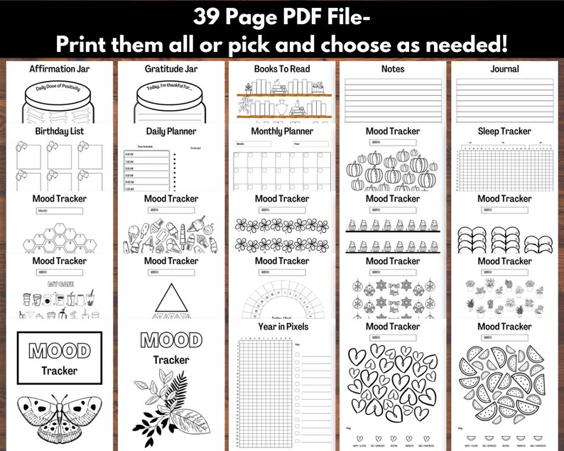Mood Tracker Journal Printable Daily Mood and Productivity - Etsy