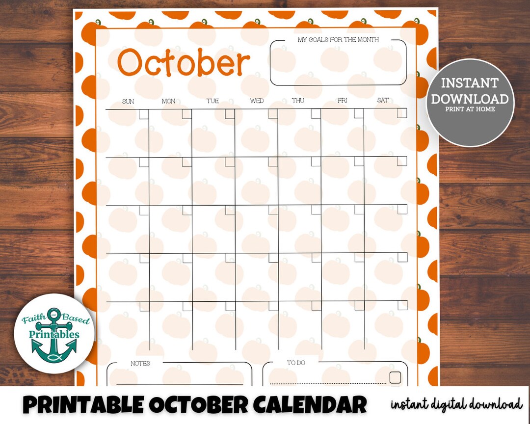 Printable October Calendar Orange Pumpkin Seamless Pattern Cute Design ...