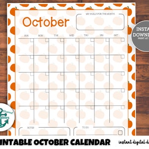 Printable October Calendar Orange Pumpkin Seamless Pattern Cute Design ...