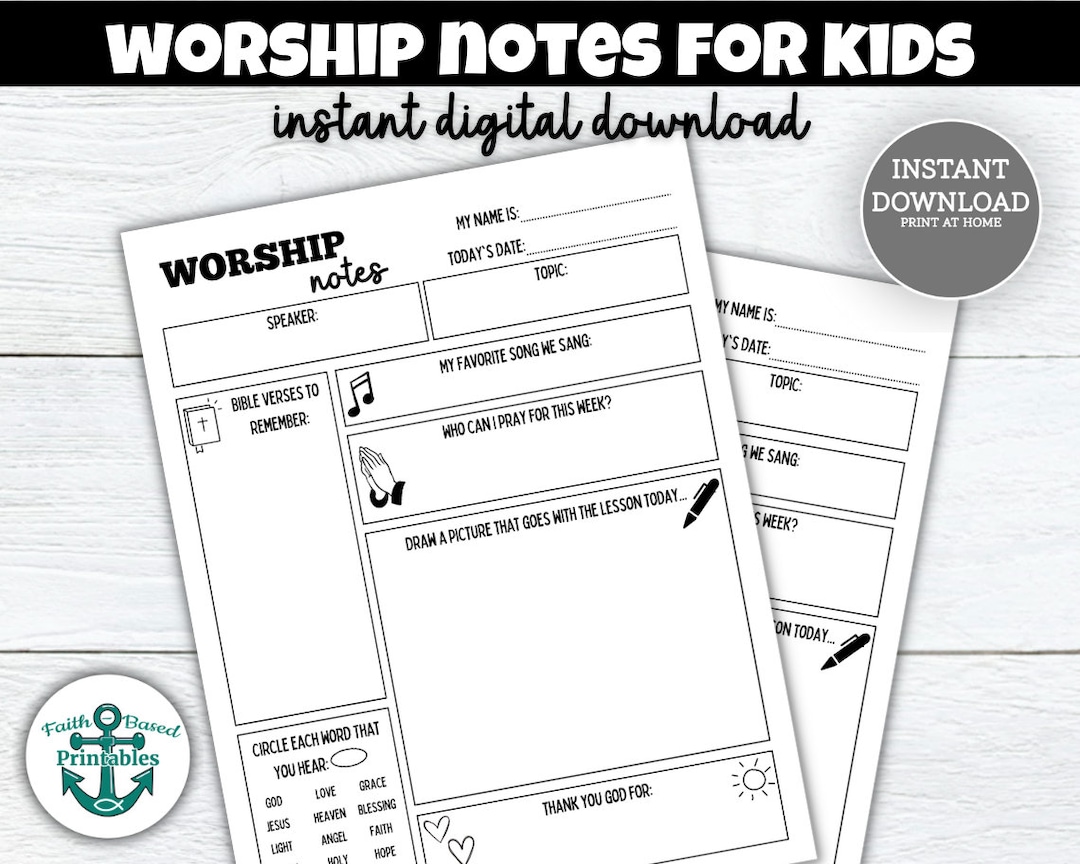 Worship Notes for Kids Printable Sermon for Kids Lesson Children's ...