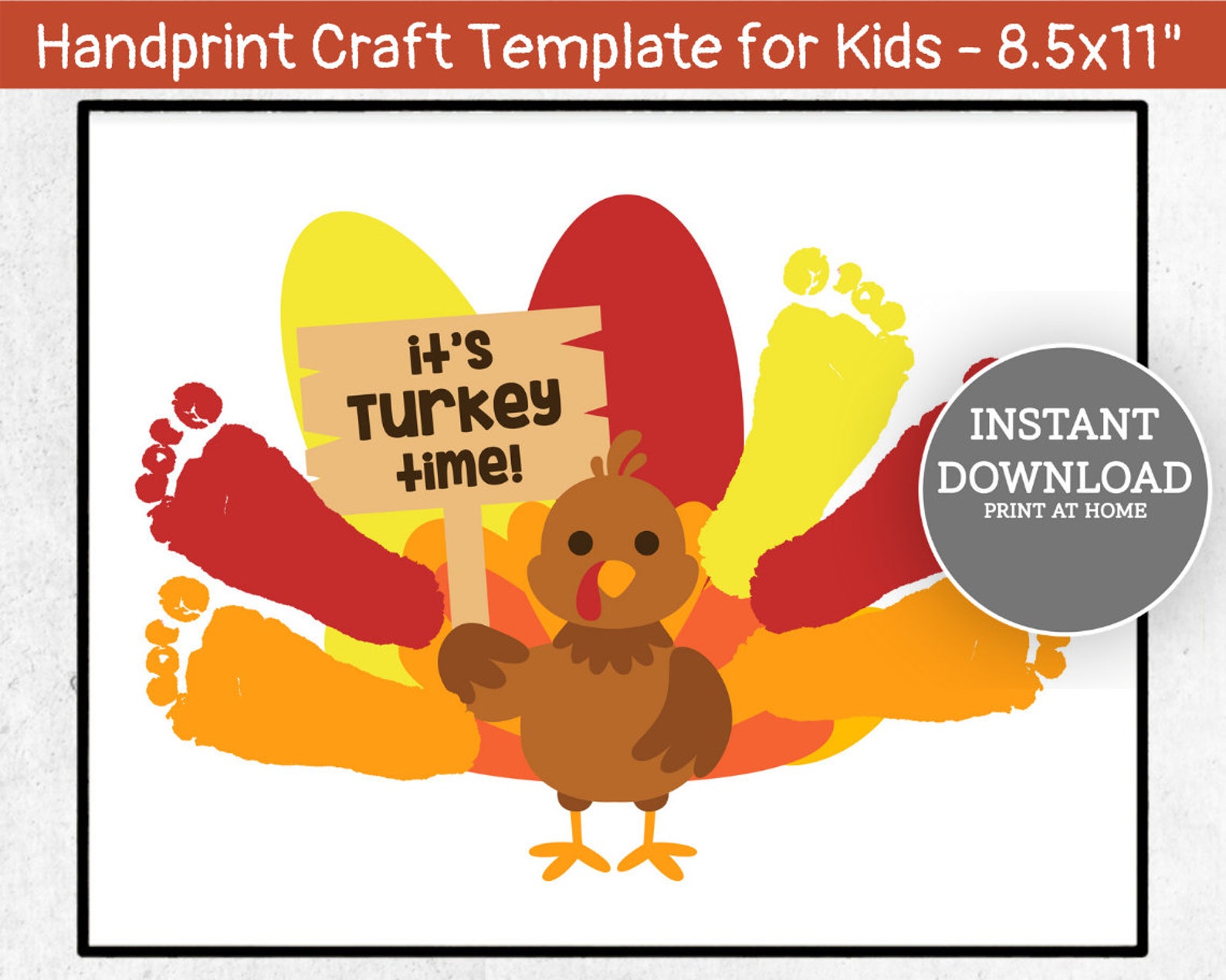 Its Turkey Time Turkey Footprint Craft Printable Thanksgiving - Etsy