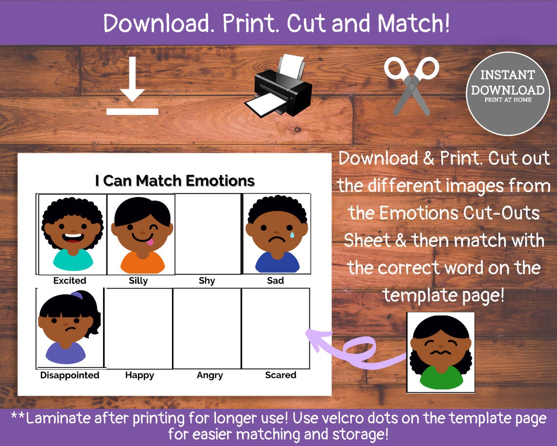 Printable Preschool Worksheets Emotions Word Matching Activity - Etsy