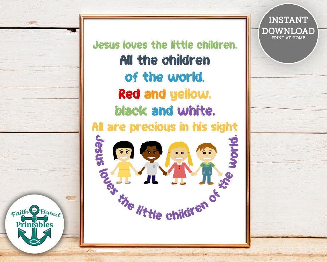 Jesus Loves the Little Children Printable Christian Kids Sign - Etsy