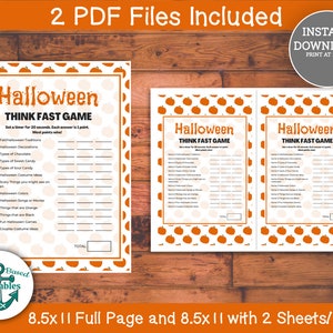 Halloween Think Fast Game Night Fall Activities for Adults Office Fun ...