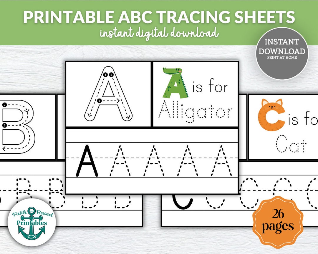 ABC Uppercase Tracing Alphabet Tracing Sheets Printable Bundle Animal ...