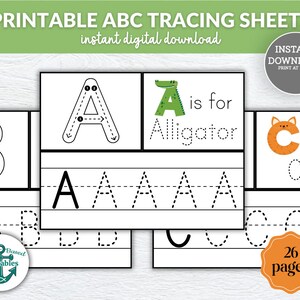 ABC Uppercase Tracing Alphabet Tracing Sheets Printable Bundle Animal ...