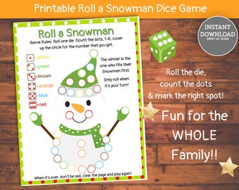 Printable Roll a Snowman Game - Etsy