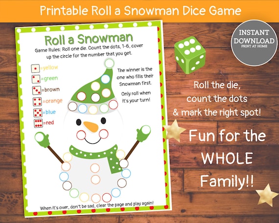 Roll a Snowman Family Game Printable Roll a Snowman Game | Etsy