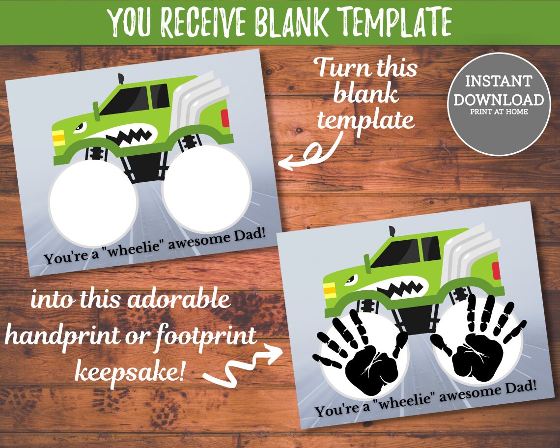 Monster Truck Handprint Art Wheelie Awesome Dad Fathers Day - Etsy