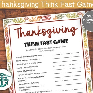 Thanksgiving Think Fast Game Night Fall Games for Adults Kids Fun ...
