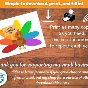 Printable Thankful Turkey for Kids Colorful Thanksgiving Crafts for ...