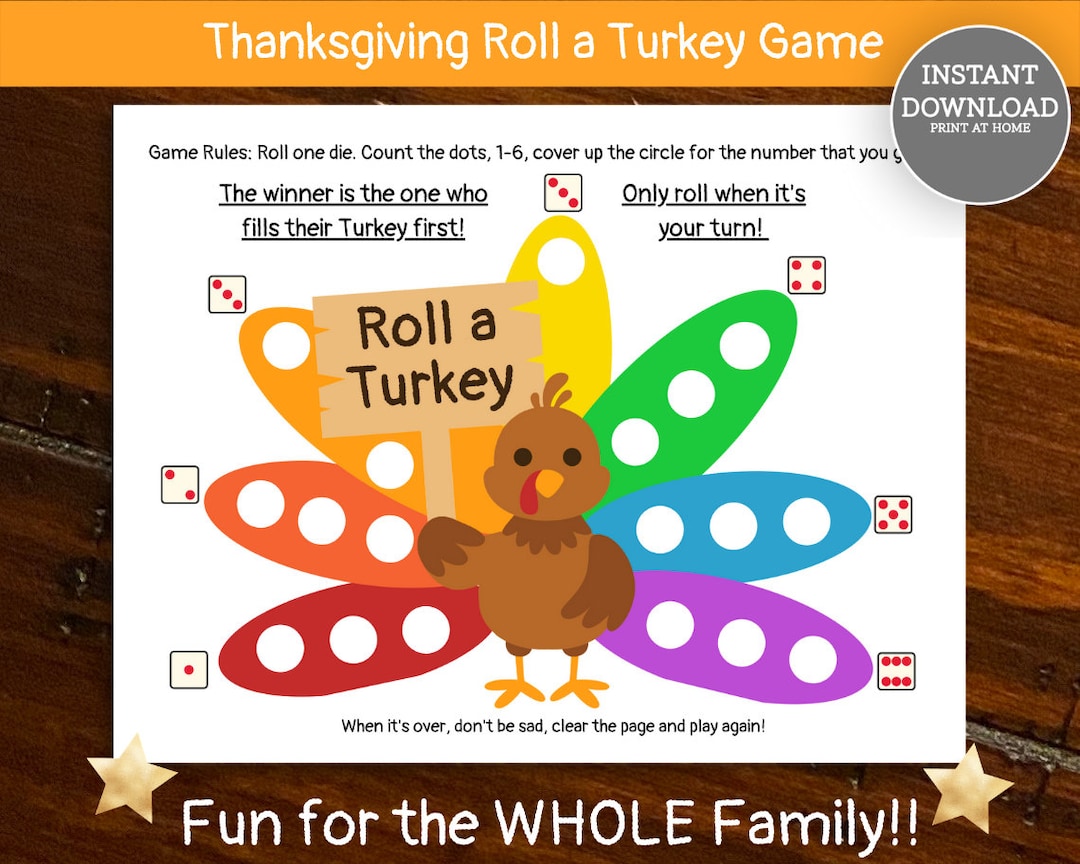 Thanksgiving Roll a Turkey Family Game, Roll a Turkey Game, DIY Roll a ...