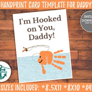 Father's Day Handprint Printable Art for Dad I'm Hooked on You Daddy ...
