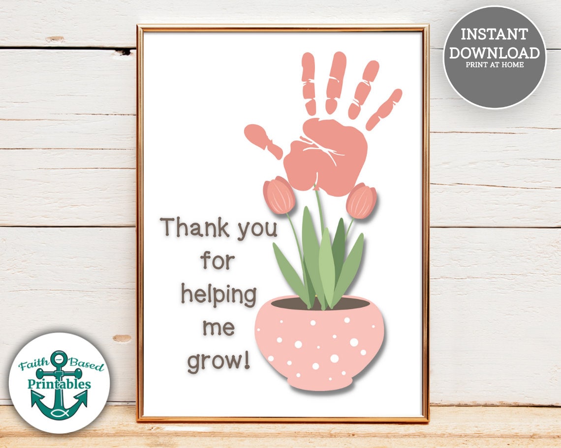 Thank You for Helping Me Grow Flower Handprint Craft Hand Print Card ...
