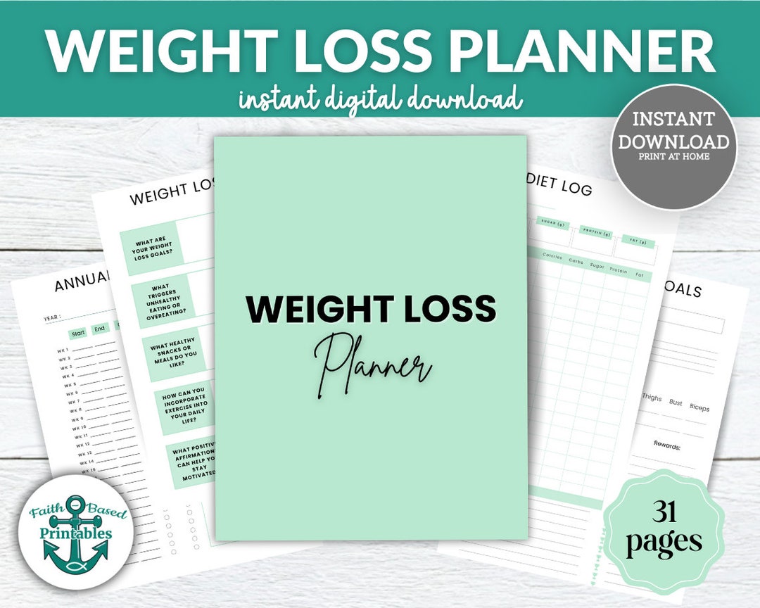Weight Loss Planner Printable Teal Green Weight Loss Tracker Fitness ...