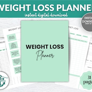 Weight Loss Planner Printable Teal Green Weight Loss Tracker Fitness ...