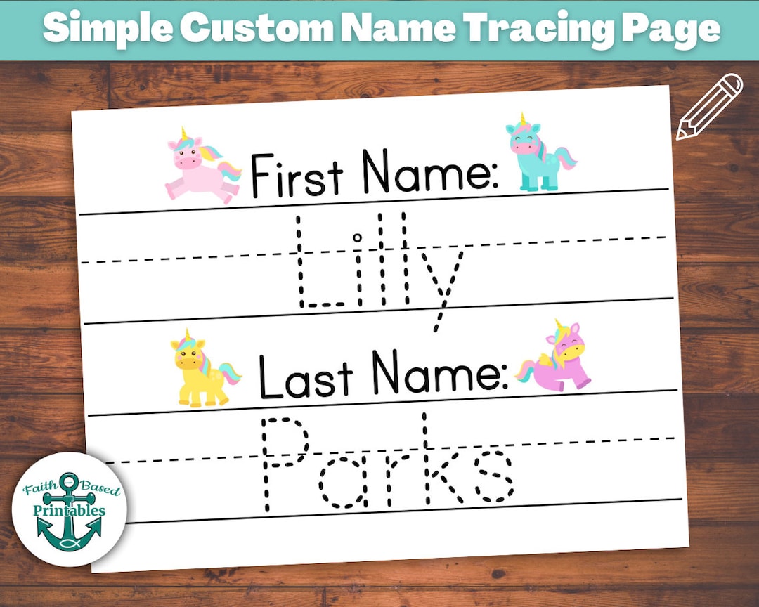 Unicorn Custom Name Tracing Sheet Handwriting Practice Personalized ...
