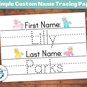 Unicorn Custom Name Tracing Sheet Handwriting Practice Personalized ...