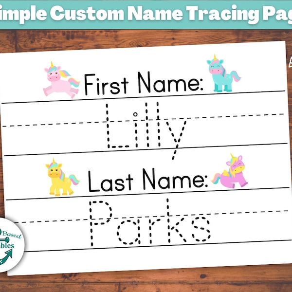 Unicorn Name Tracing Sheet - Etsy