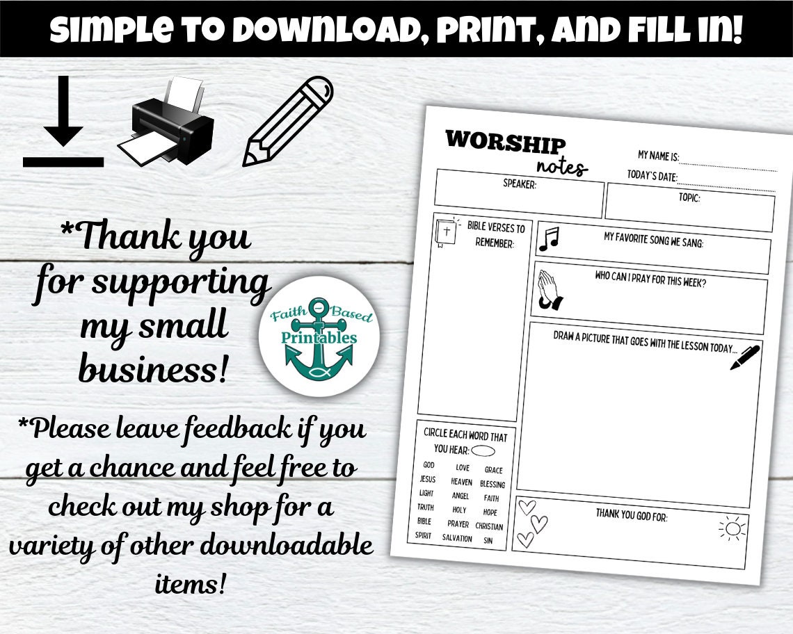Worship Notes for Kids Printable Sermon for Kids Lesson - Etsy