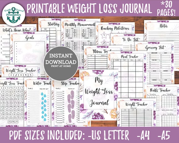 Printable Weight Loss Journal Floral Weight Loss Tracker With | Etsy