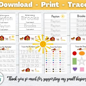 Custom Name Tracing Sheets Handwriting Practice Sheet Farm Themed Busy ...