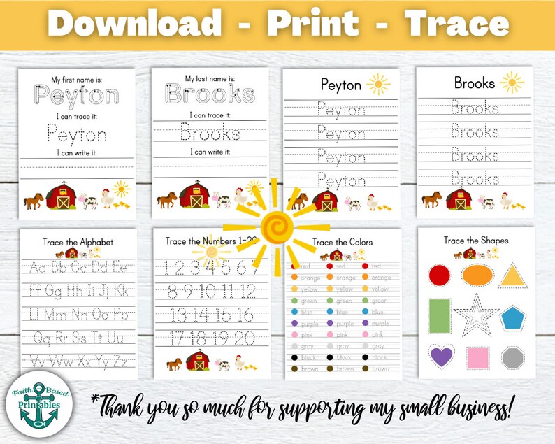 Custom Name Tracing Sheets Handwriting Practice Sheet Farm - Etsy