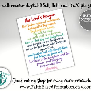 The Lord's Prayer Printable Christian Kids Wall Art Matthew Scripture ...