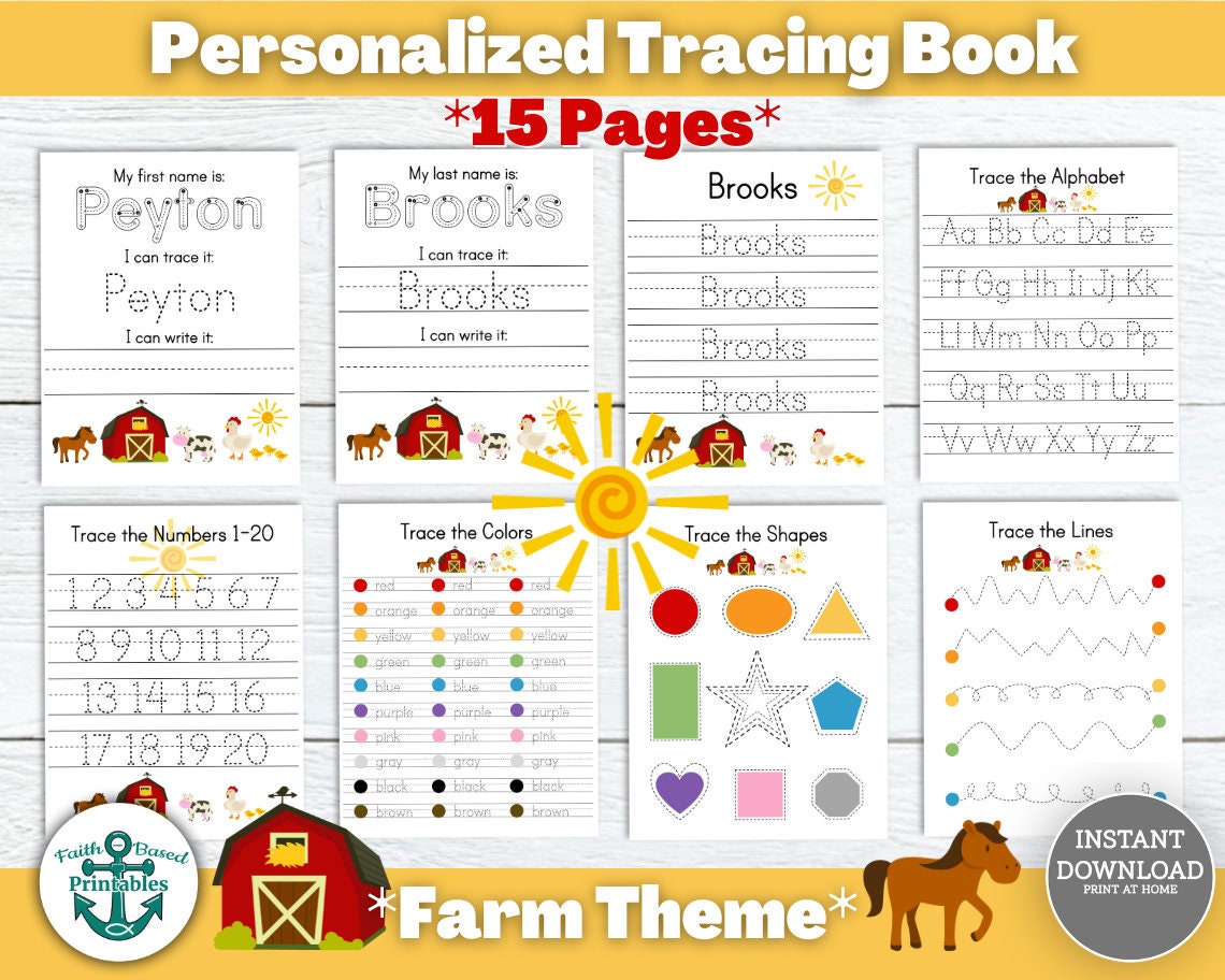 Custom Name Tracing Sheets Handwriting Practice Sheet Farm - Etsy