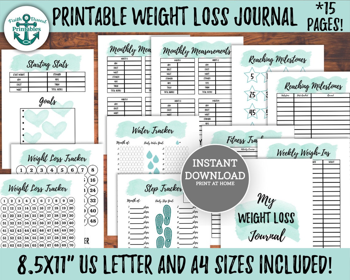 Weight Loss Journal Printable | Fitness Tracker | Health Planner Teal ...