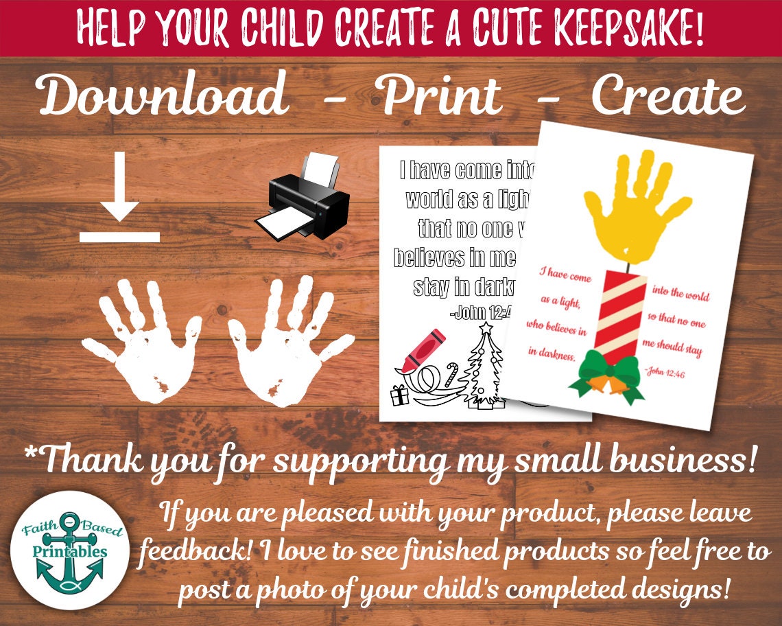 John 12:46 Christmas Handprint Craft Template, Printable Bible Verse ...