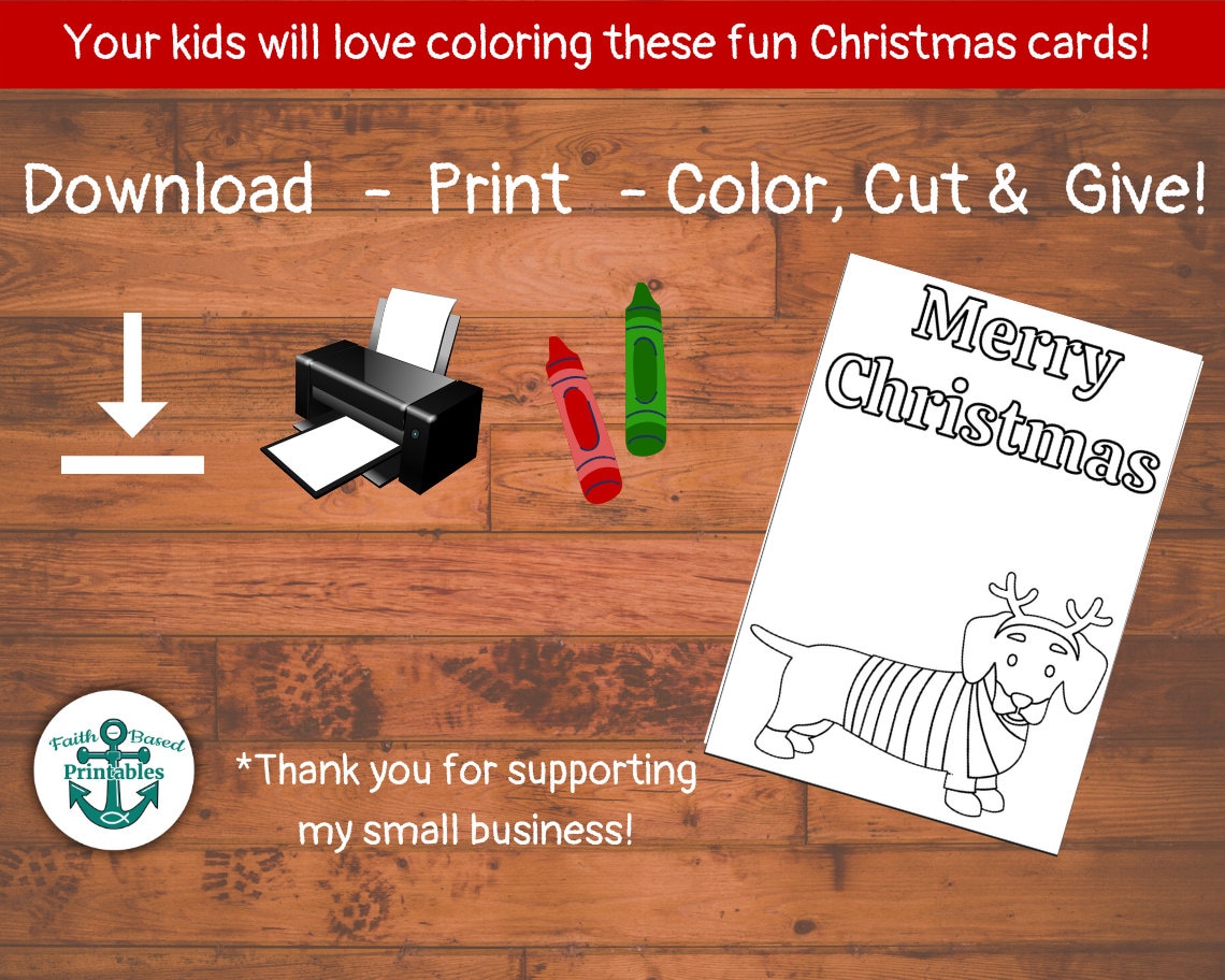 Printable Dog Christmas Cards 5x7 Christmas Coloring Cards | Etsy