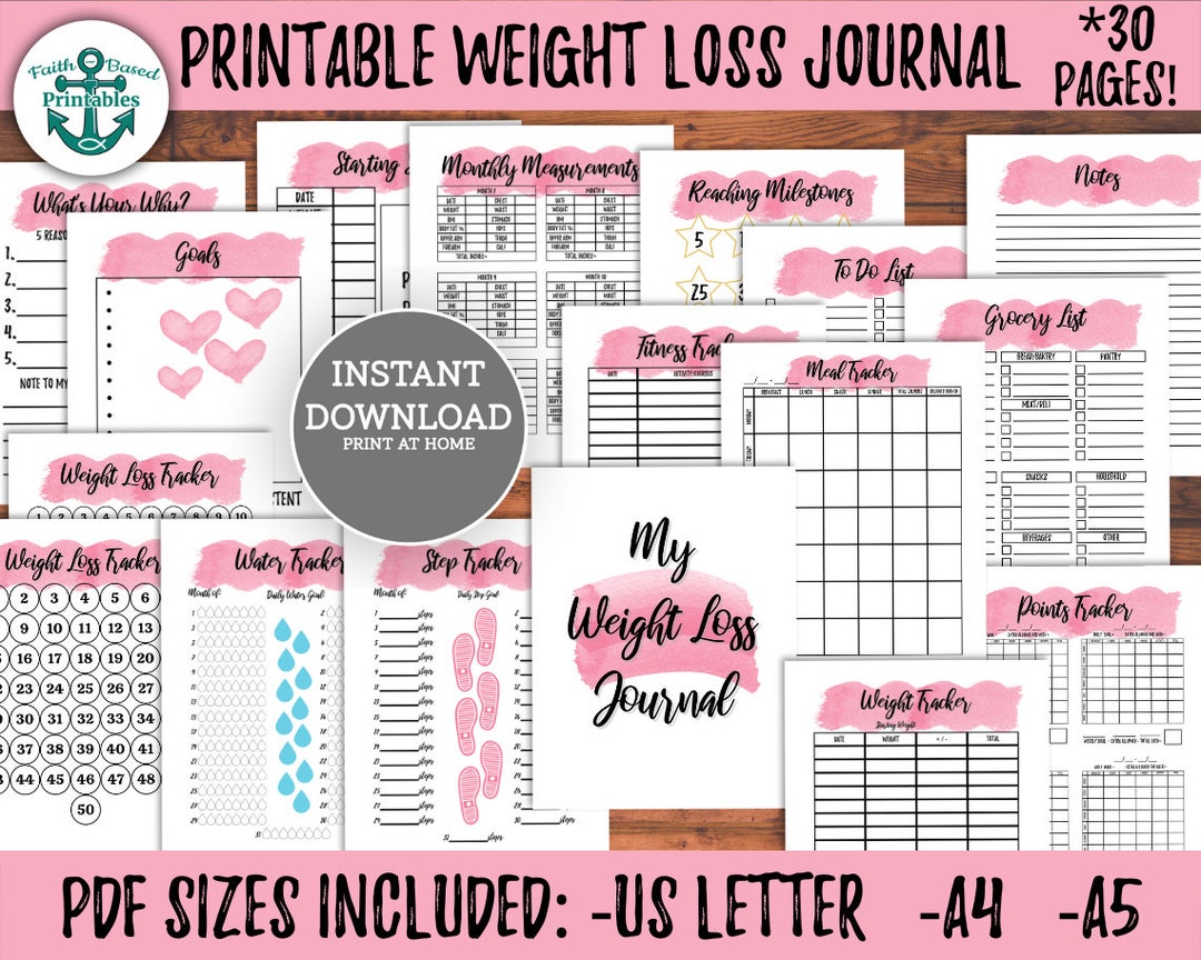 Pink Printable Weight Loss Journal 30 Page Pink Weight Loss Tracker ...