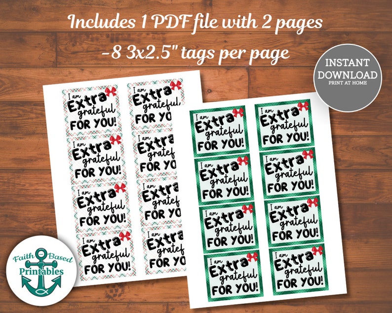 Printable Extra Grateful Christmas Thank You Gift Tags Teacher | Etsy