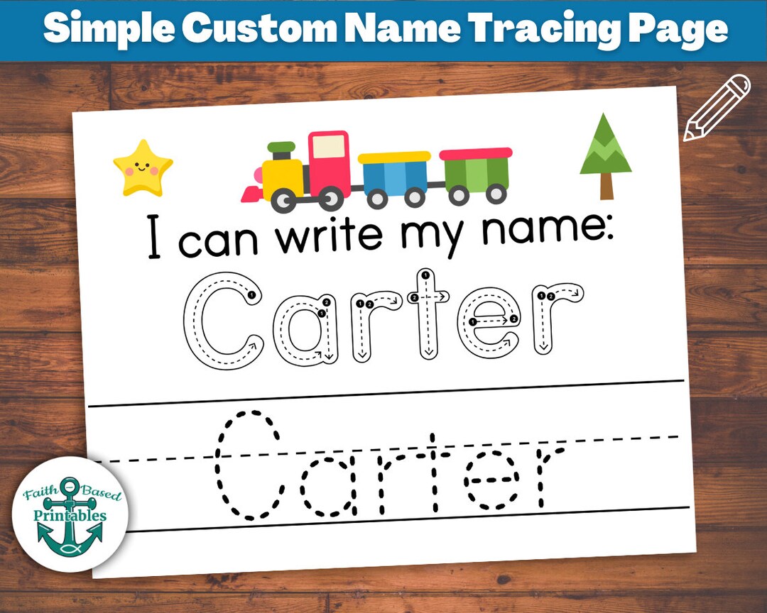 Custom Name Tracing Sheet Handwriting Practice Personalized Cute Train ...