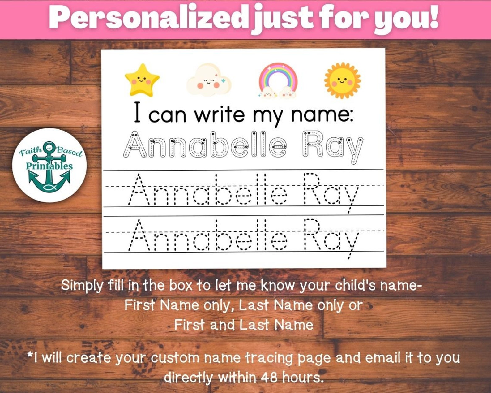 Custom Name Tracing Sheet Handwriting Practice Cute Sunshine ...
