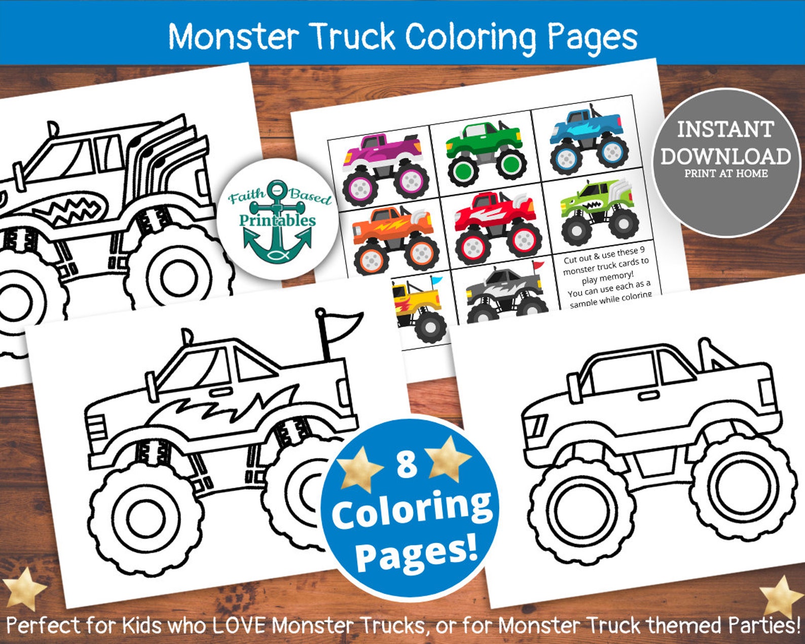Printable Monster Truck Coloring Pages Monster Truck Memory Game ...