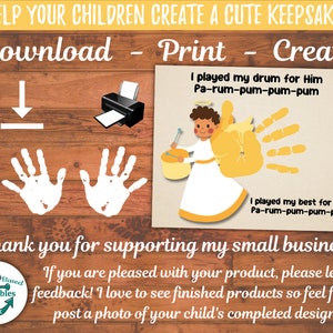 Angel Handprint Craft Printable Christmas Drummer Drum Hand Print Art ...