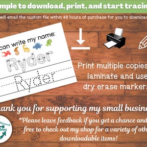 Custom Name Tracing Sheet Handwriting Practice Personalized Dinosaurs ...