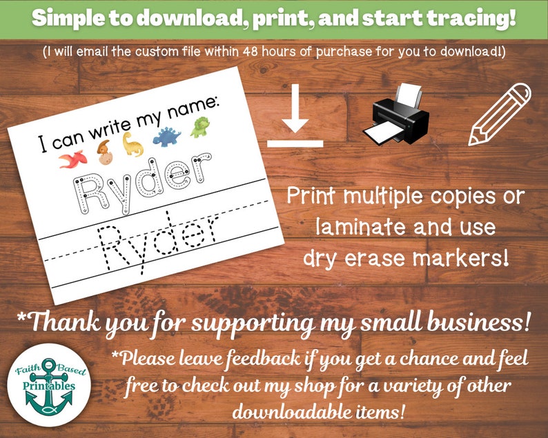 Custom Name Tracing Sheet Handwriting Practice Personalized Dinosaurs ...