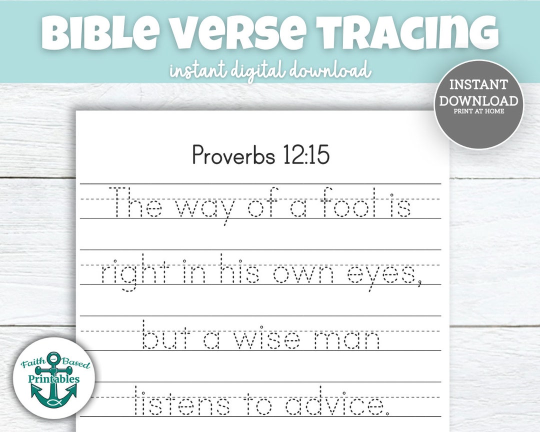 Proverbs 12:15 Scripture Tracing Sheet Bible Memory Verse Memorization ...