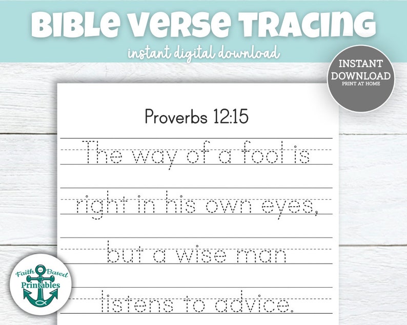 Proverbs 12:15 Scripture Tracing Sheet Bible Memory Verse Memorization ...
