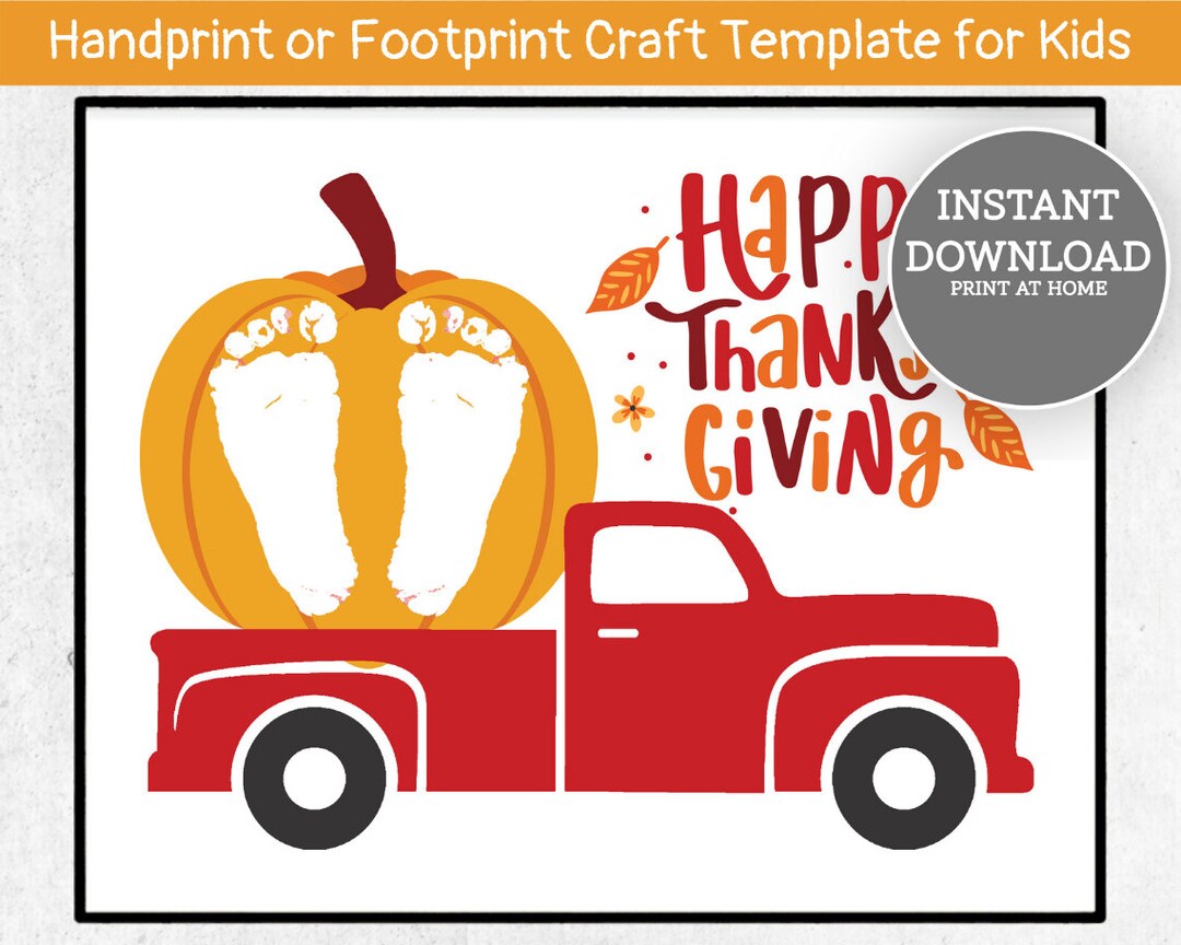 Thanksgiving Handprint Craft for Kids Red Truck Pumpkin Craft Happy ...