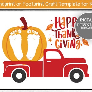 Thanksgiving Handprint Craft for Kids Red Truck Pumpkin Craft Happy ...