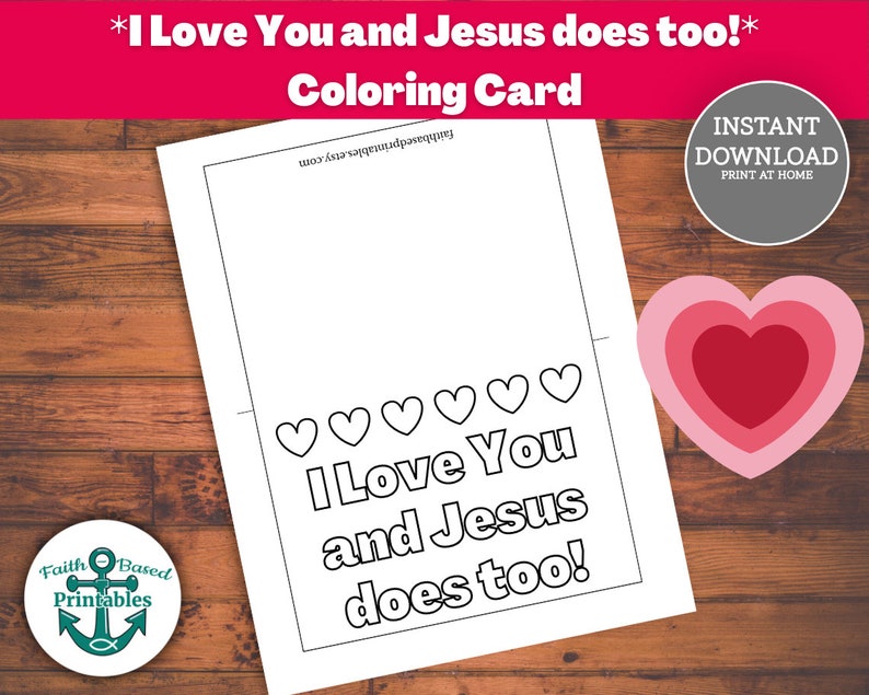Printable Valentines Day Coloring Card I Love You and Jesus - Etsy