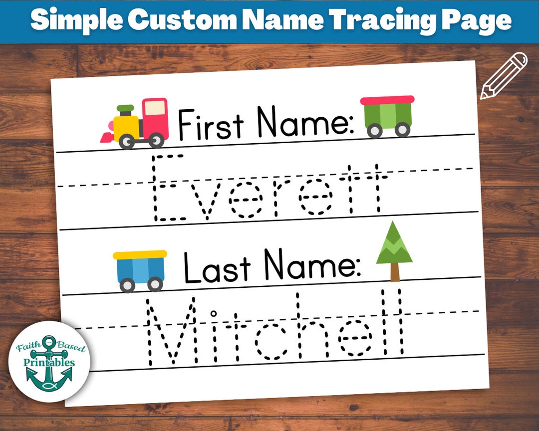 Custom Name Tracing Sheet for Boys Cute Train Handwriting Practice ...