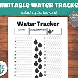 Daily Water Tracker Water Bottle Tracker Monthly Water Tracker ...
