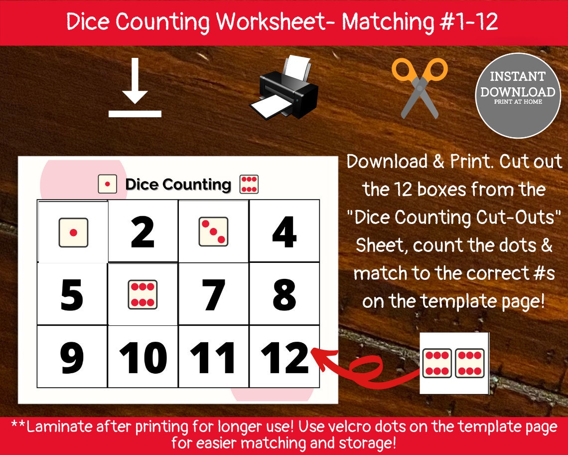 Preschool Worksheets Dice Counting Practice Counting - Etsy