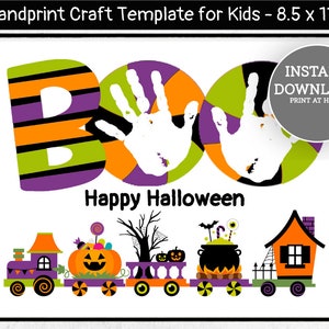 BOO Handprint Craft Printable Happy Halloween Train Ghost Handprints ...