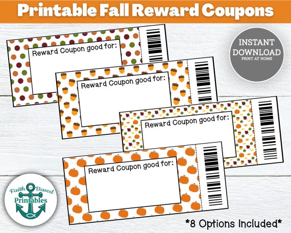 Fall Reward Coupons for Kids Printable Classroom Template - Etsy